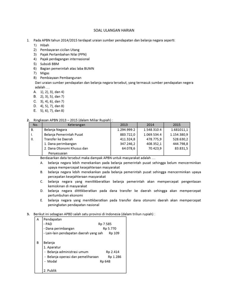 Soal Uh Bab 6 Apbn Dan Apbd Bab 6 Klas 11 | PDF | Bisnis
