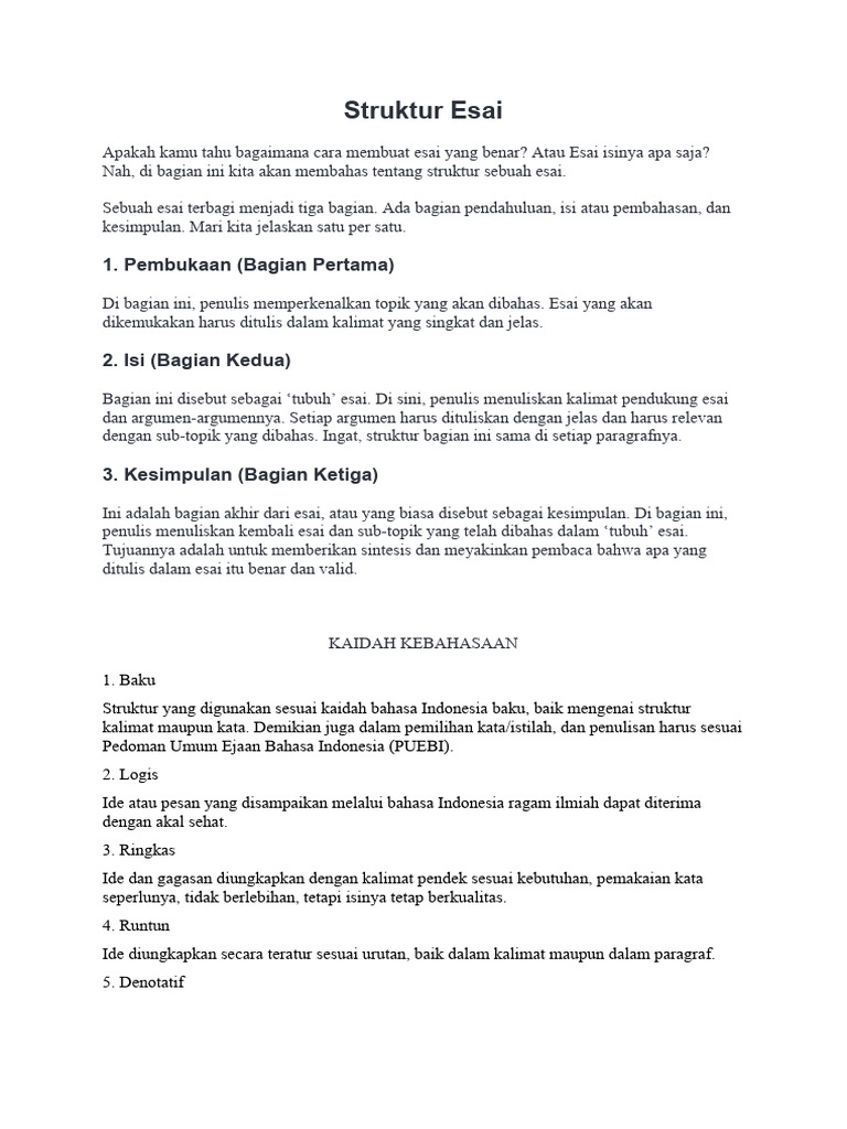 Struktur, Kaidah Dan Contoh Esai | PDF