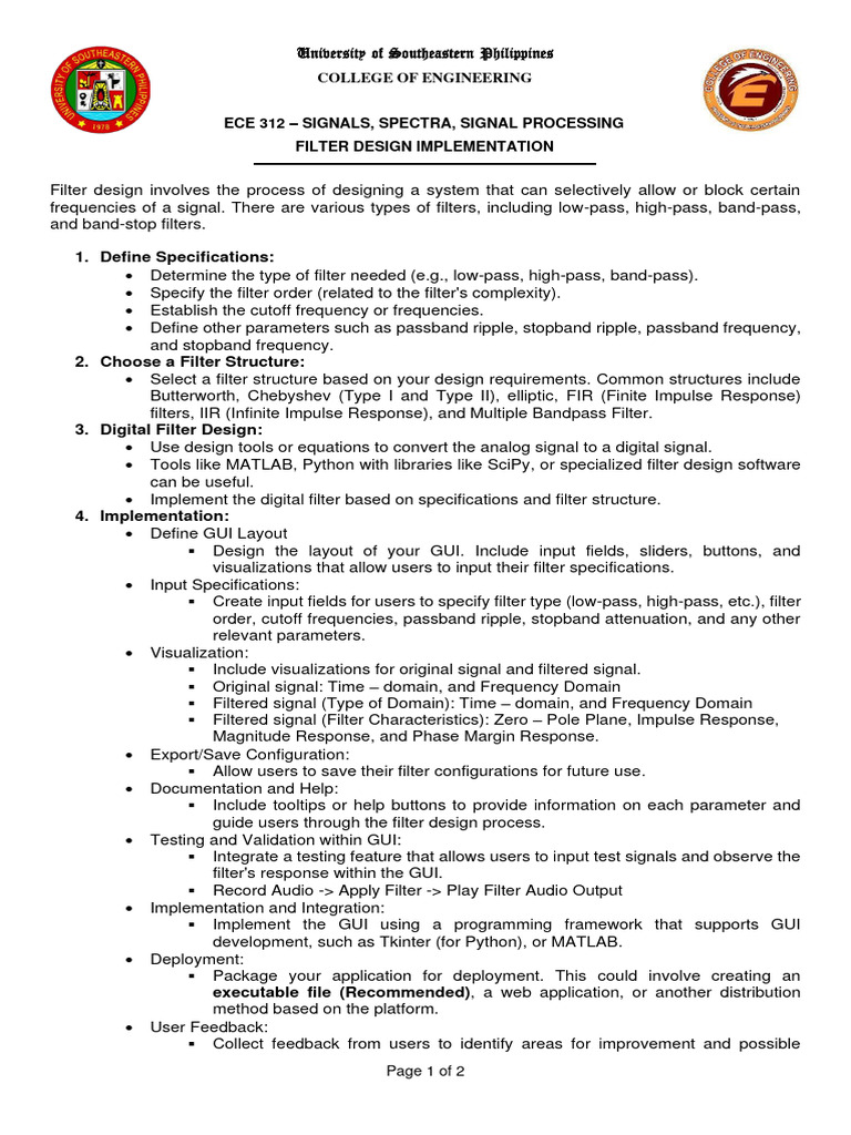 ECE 312 Project Description | PDF | Filter (Signal Processing) | Low Pass Filter
