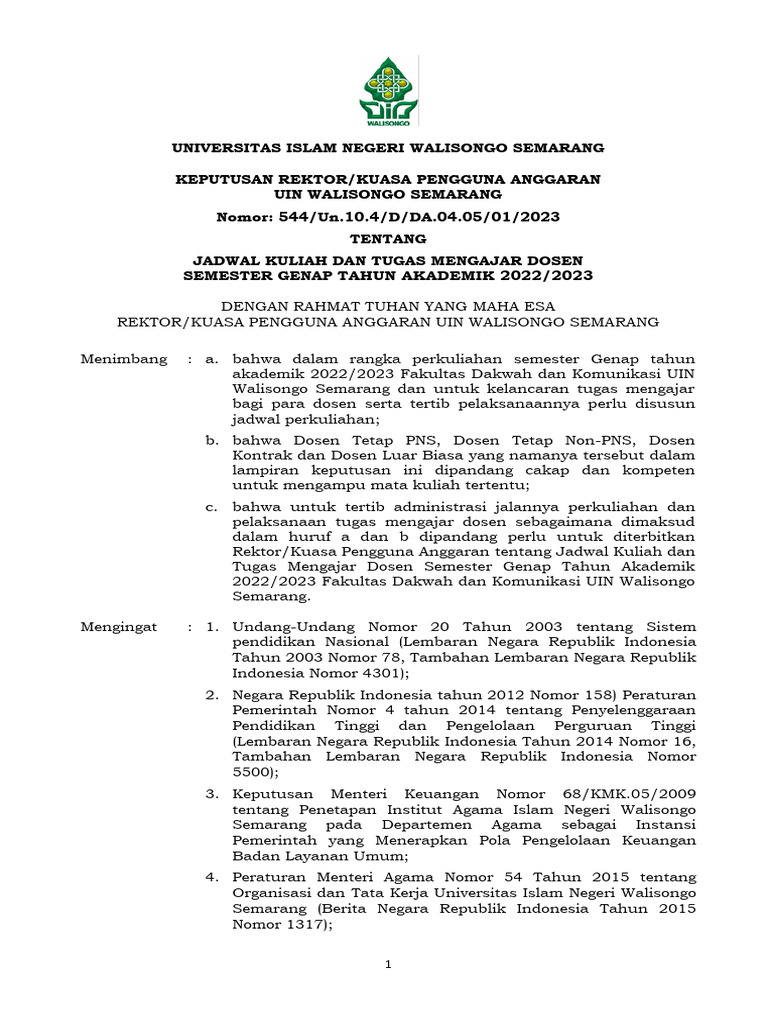 SK Jadwal Mengajar SMT Genap 2022-2023 | PDF