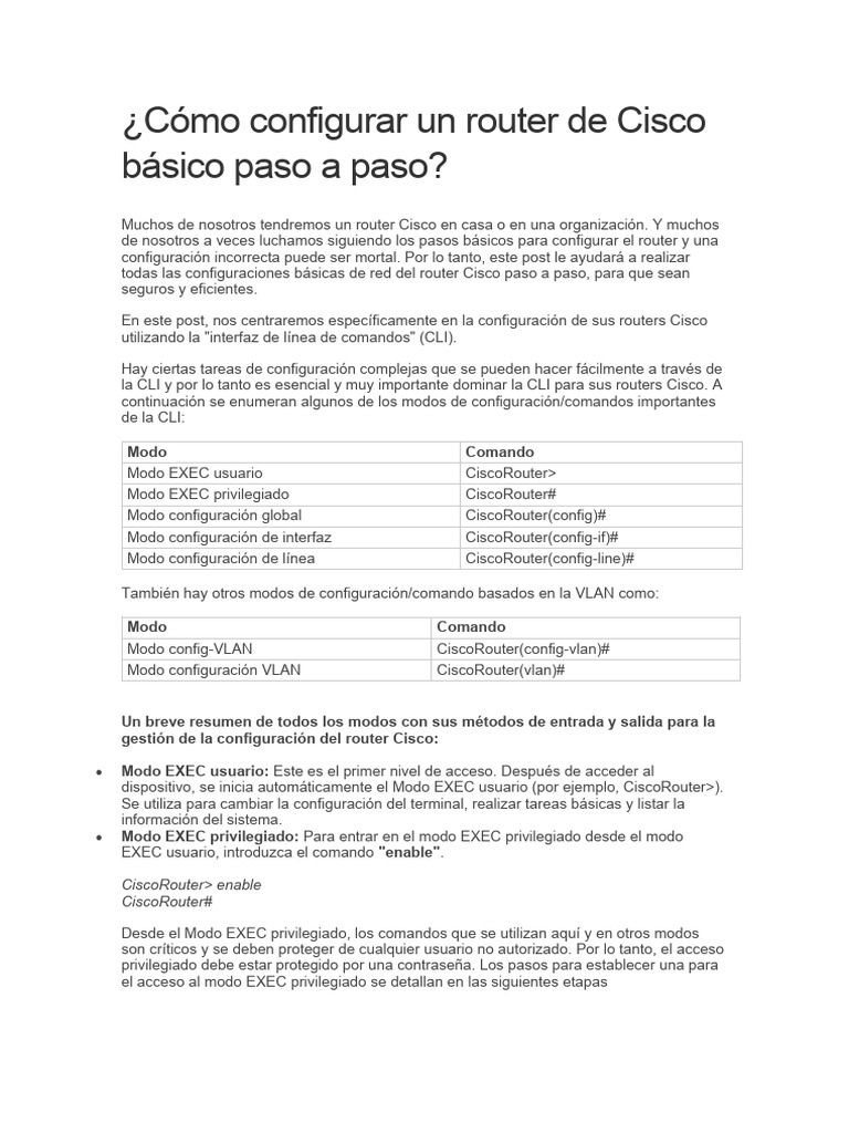 Cómo Configurar Un Router de Cisco Básico Paso A Paso | PDF | Enrutador (Computación) | Dirección IP