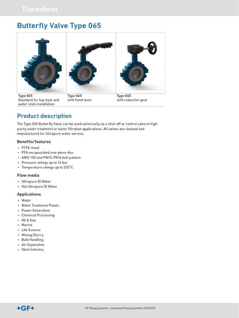 Gfps Datasheet 065 Butterfly Valve en | PDF | Valve | Mechanical ...
