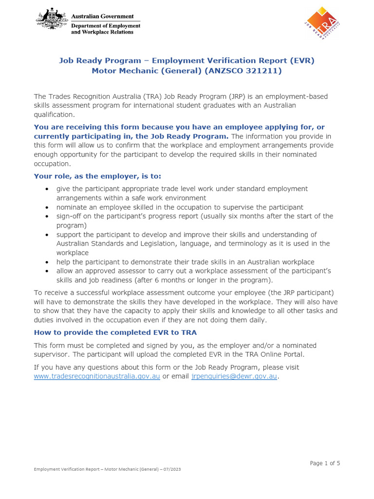 Employment Verification for Motor Mechanics | PDF | Auto Mechanic ...