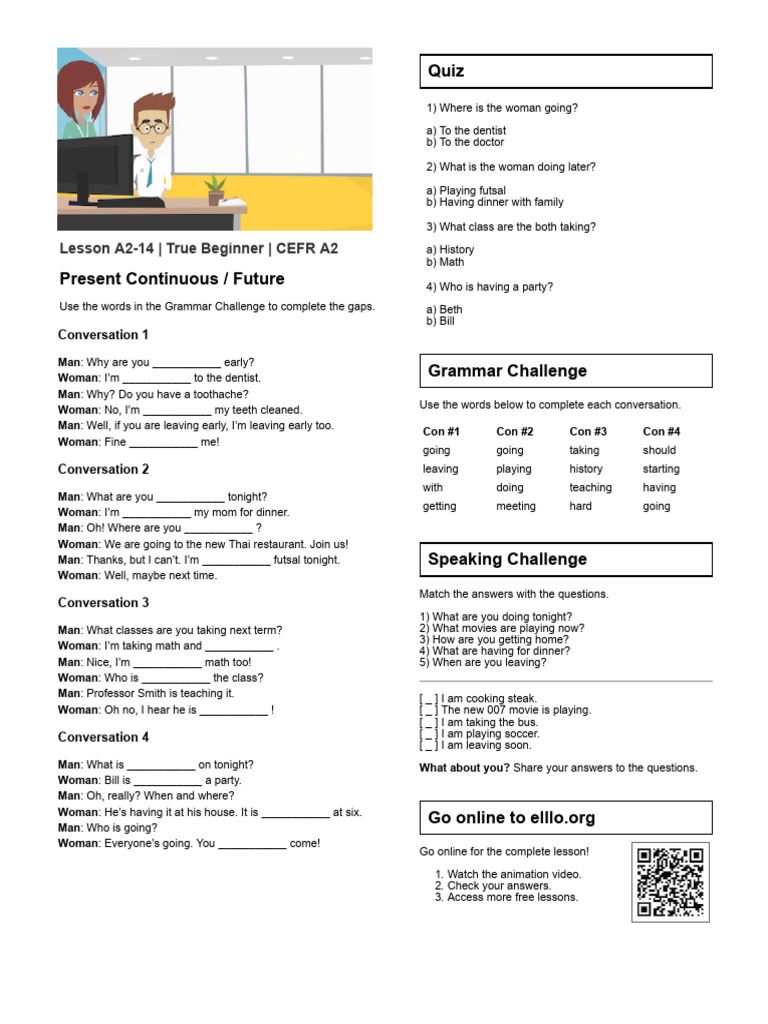 ELLLO A2 14C Present Continuous Future | PDF