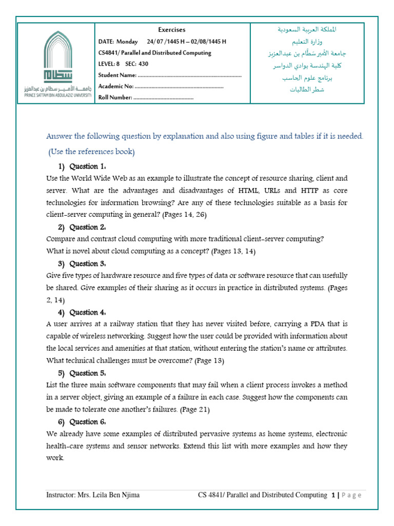 Exercice1-W3 and 4 - QP - CS4841 | PDF | Client–Server Model | Computing
