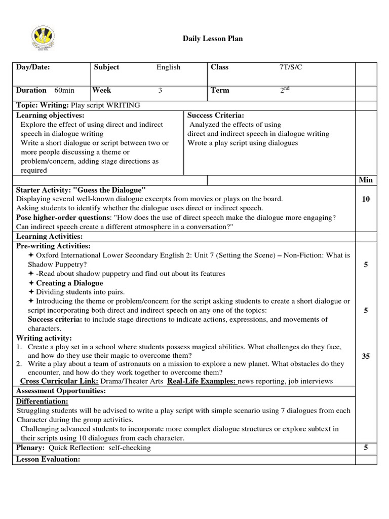 Grade 7 Lesson Planning Week3 | PDF | Speech | Learning
