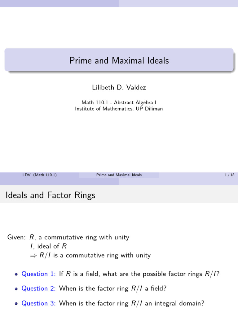 Handout Prime Maximal Ideals Pdf Ring Mathematics Field Mathematics
