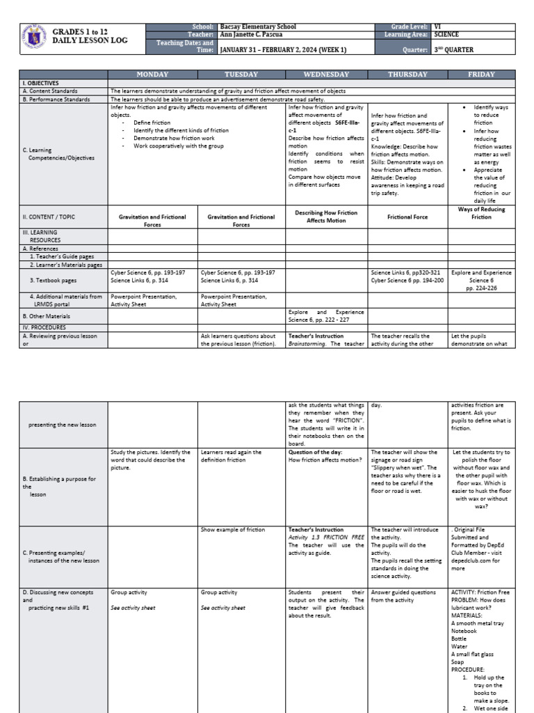 DLL - Science 6 - Q3 - W1 | PDF