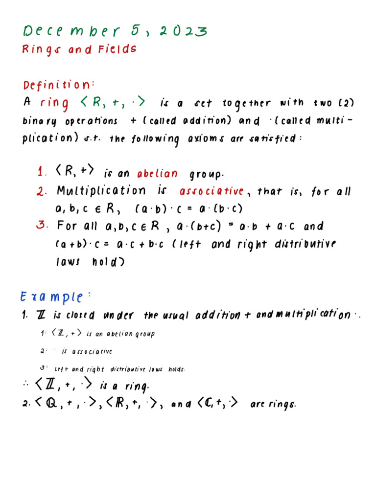 Math 110.1 - Ring Theory | PDF | Ring (Mathematics) | Field (Mathematics)