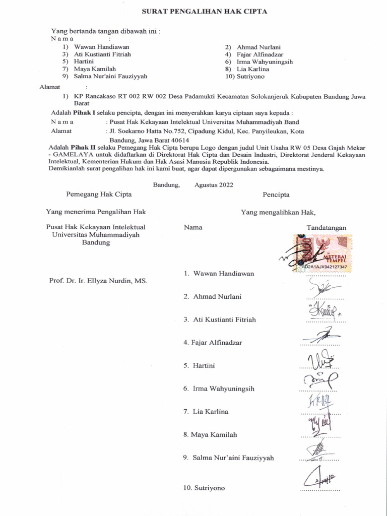 Surat Pengalihan Hak Cipta | PDF