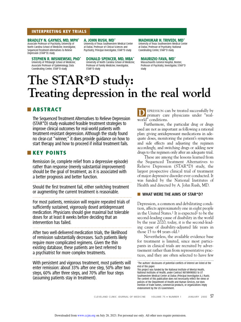 The STAR D Study | PDF | Major Depressive Disorder | Mental Disorder
