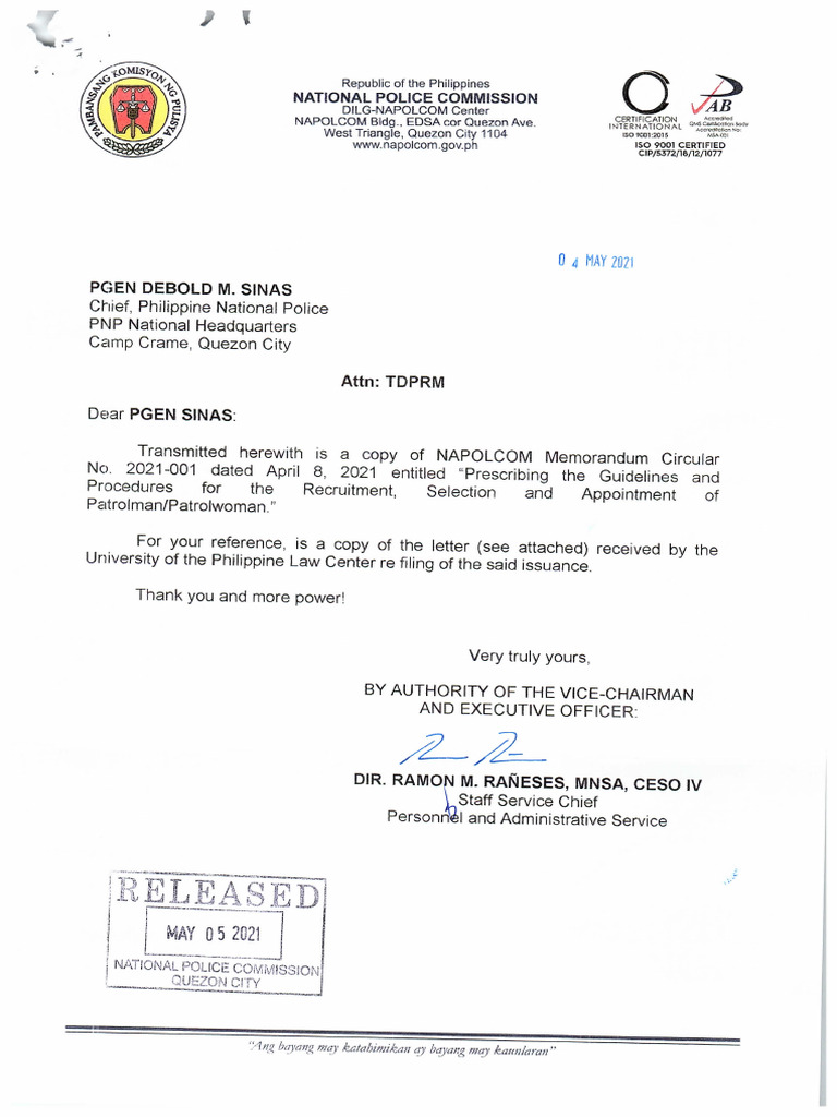 NAPOLCOM MC NO 2021 001prescribing The Guidelines and Procedures For ...