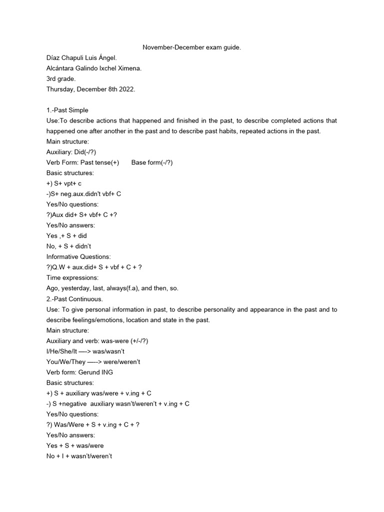 November-December Exam Guide. | PDF | Adjective | Verb
