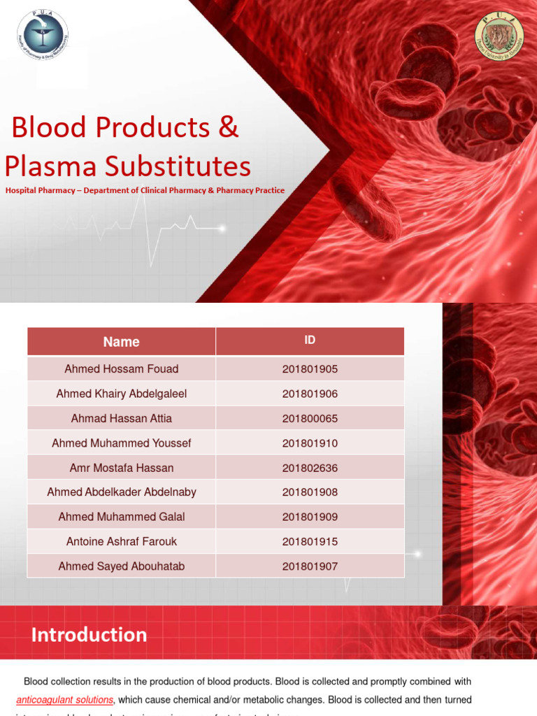 Blood Products and Plasma Substitutes Overview | PDF | Blood ...