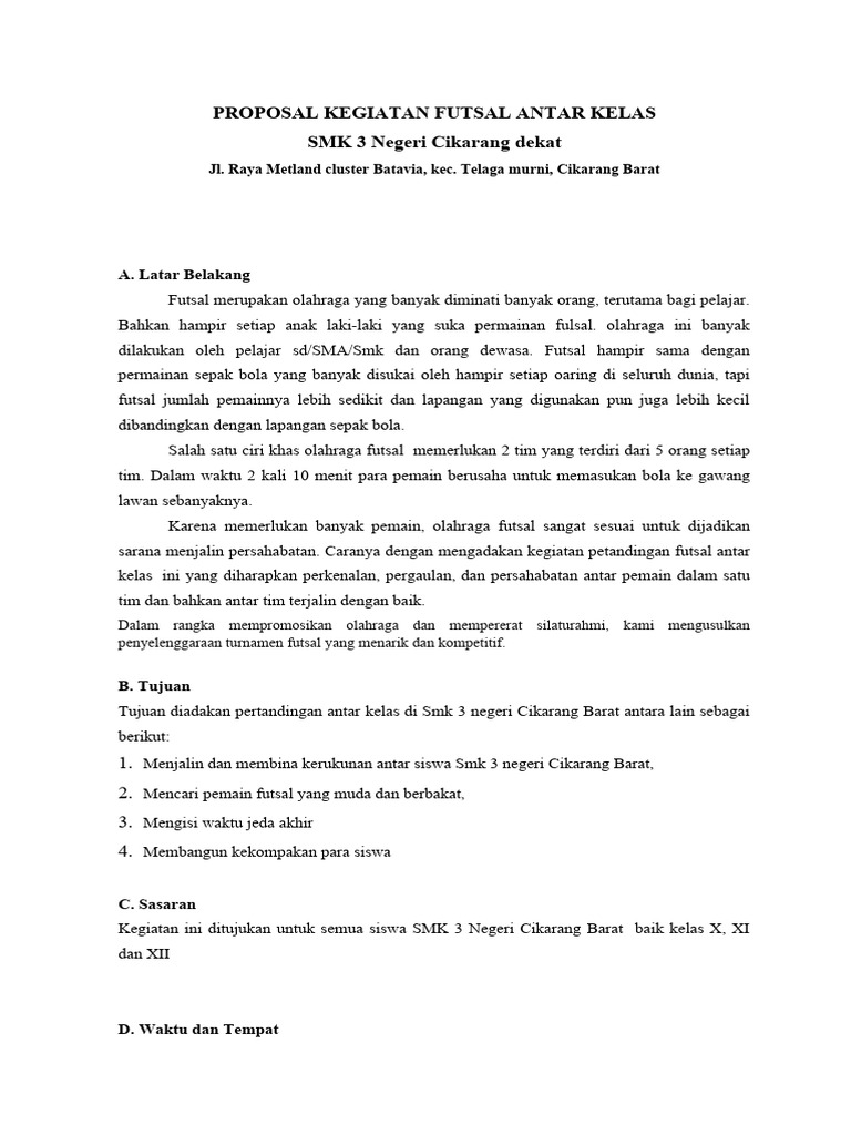 Proposal Kegiatan Futsal Antar Kelas | PDF