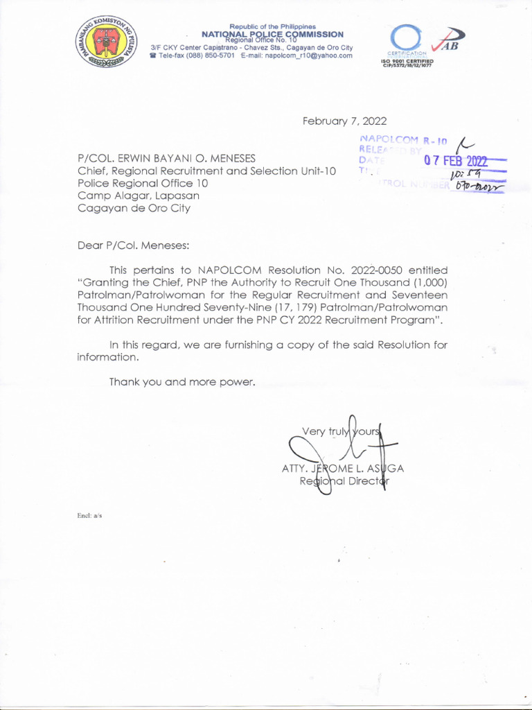 Napolcom Resolution No. 2022-0050 - 1644365808 | PDF