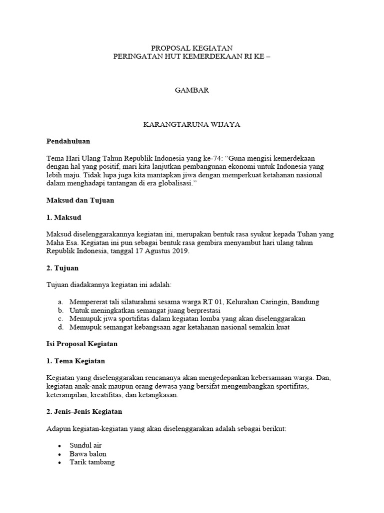 Contoh Proposal 17 Agustus Tingkat RT Dan Desa | PDF | Karier ...