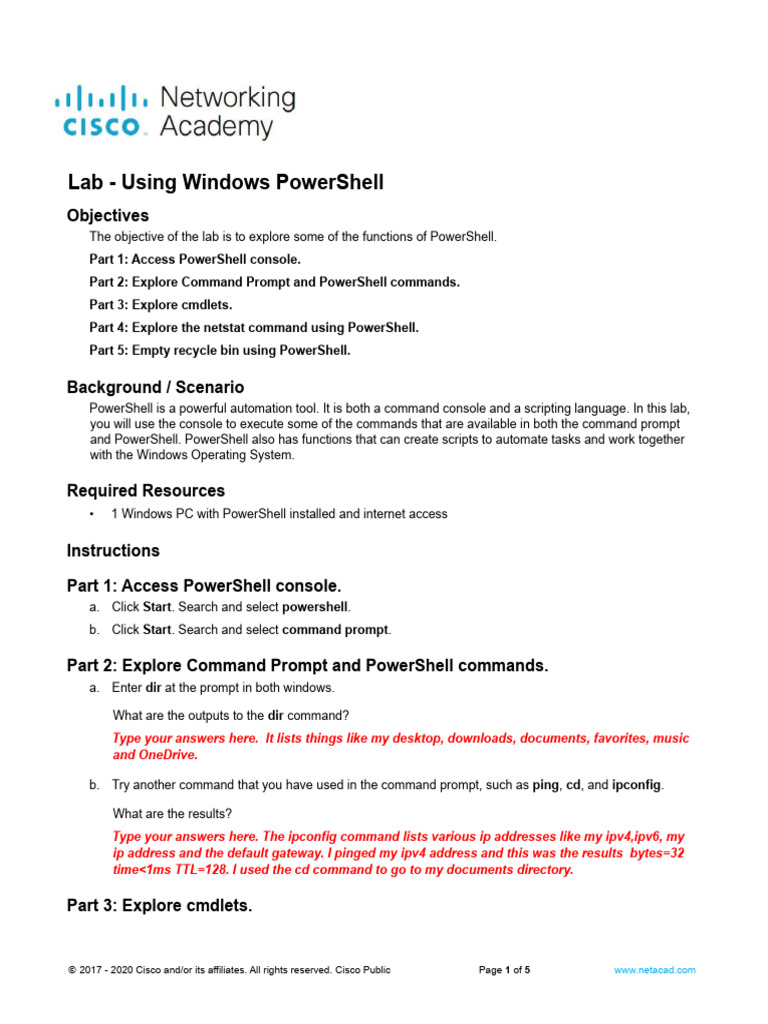 3.3.11-Lab Using Powershell Done | PDF | Command Line Interface ...