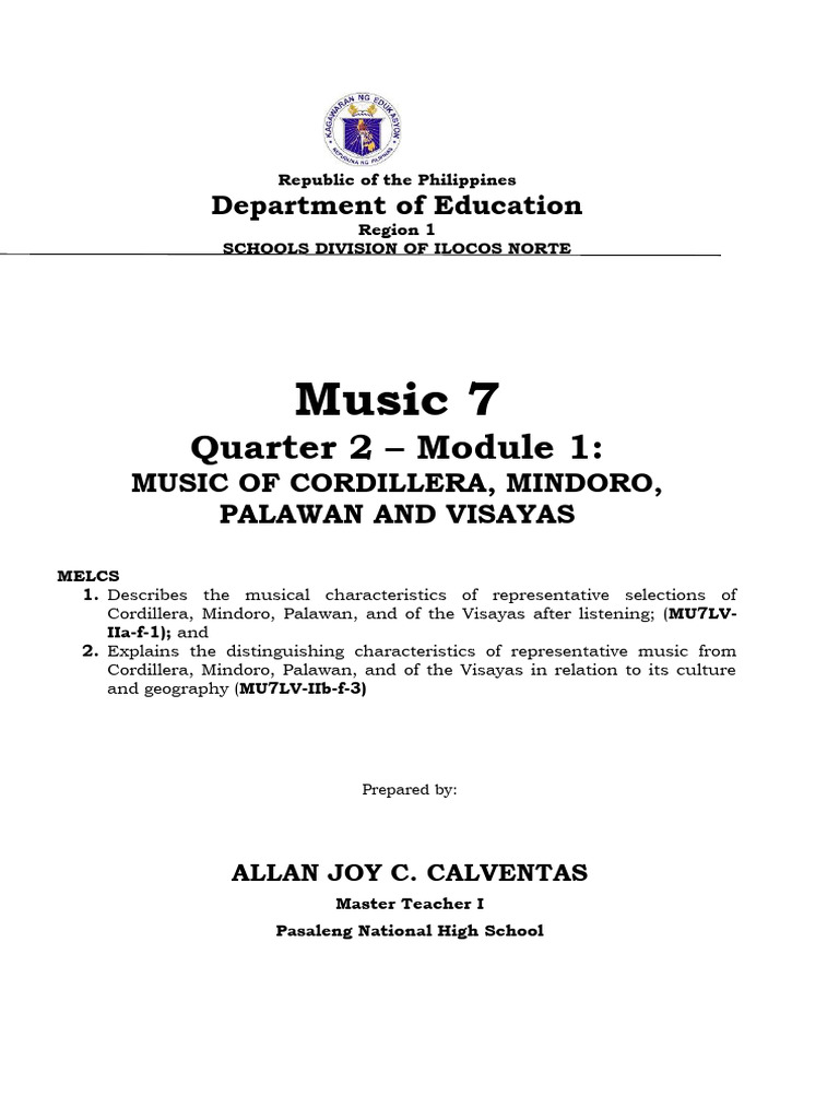 Music 7 Q2 Week 1 2 MELC01 02 Allan Joy C. Calventas FINAL | PDF | Poetry