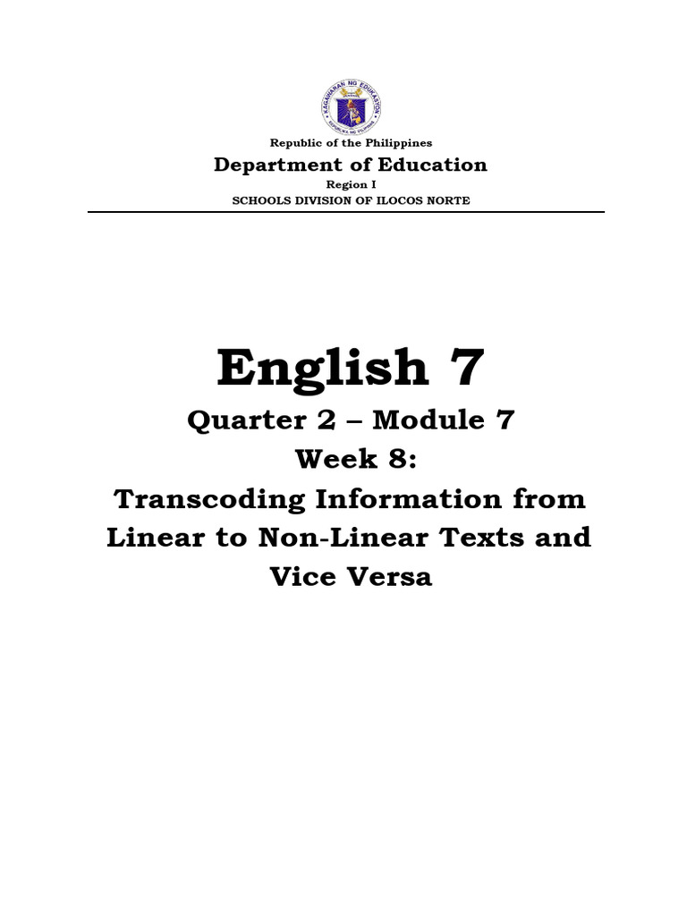 English 7 Q2 Module 7 Week 8 MELC7 Transcoding INformation From Non ...
