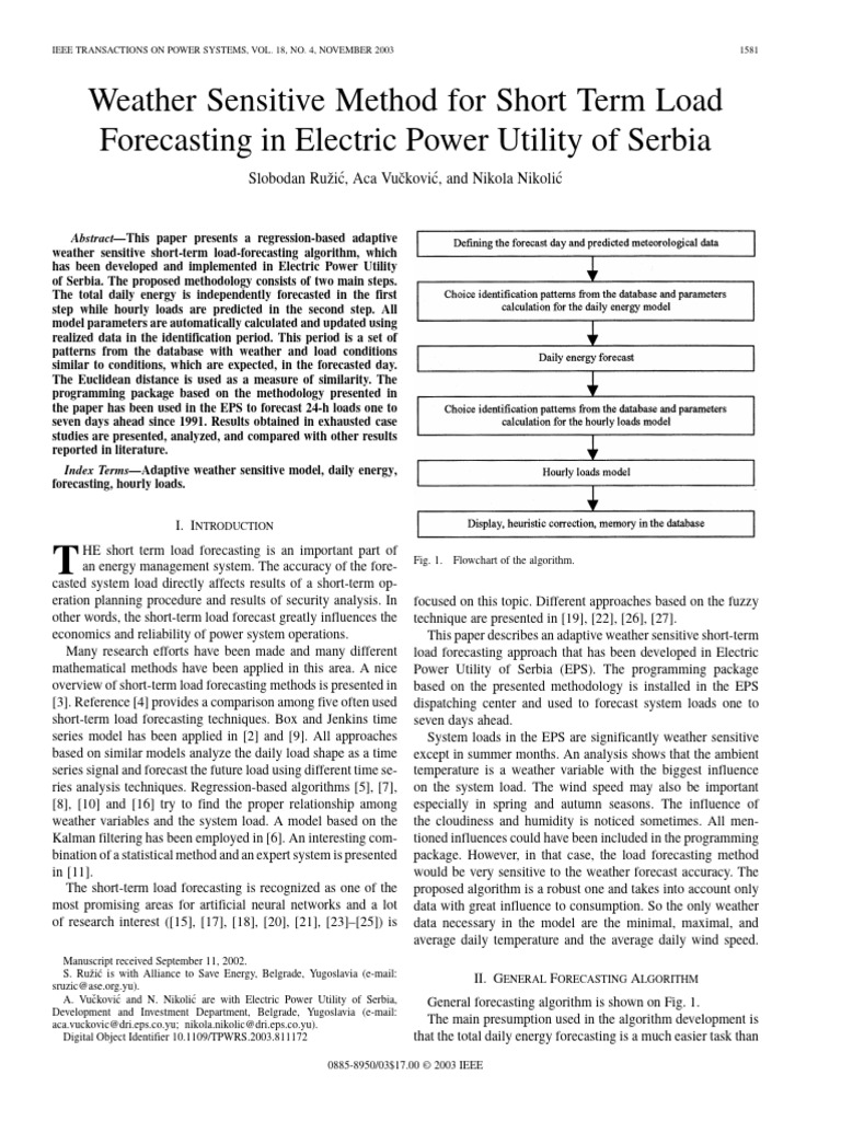 Weather Sensitive Method For Short Term Load Forecasting in Electric Power Utility of Serbia | PDF