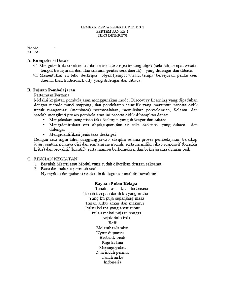 LKPD Bindo Kelas 7 | PDF