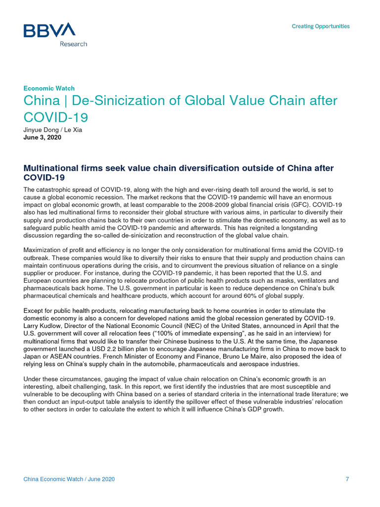 China, De-Sinicization of Global Value Chain After COVID-19 | PDF ...