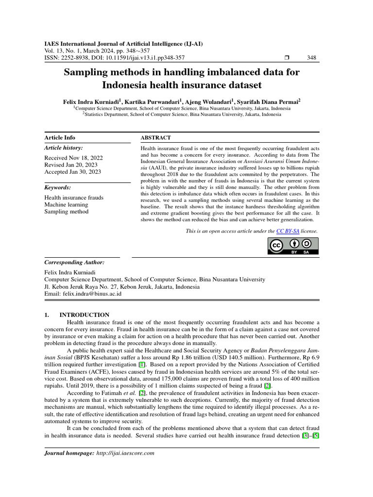 Sampling Methods in Handling Imbalanced Data For Indonesia Health Insurance Dataset | PDF ...