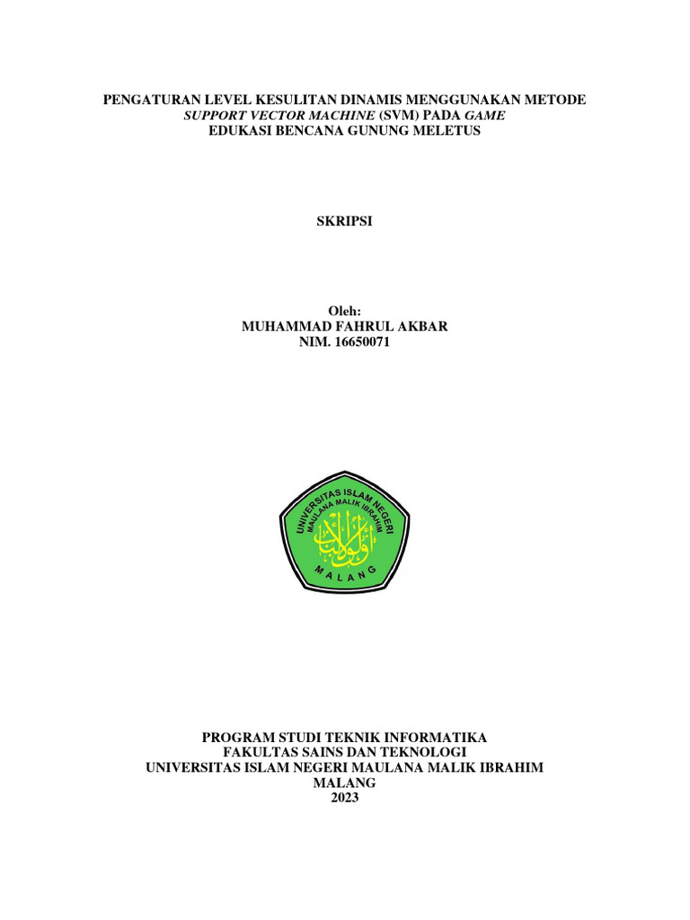 Pengaturan Level Kesulitan Dinamis Menggunakan Metode Support Vector Machine (SVM) Pada Game ...