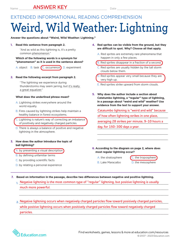 Answer Extended Informational Reading Comprehension Weird Wild Weather ...