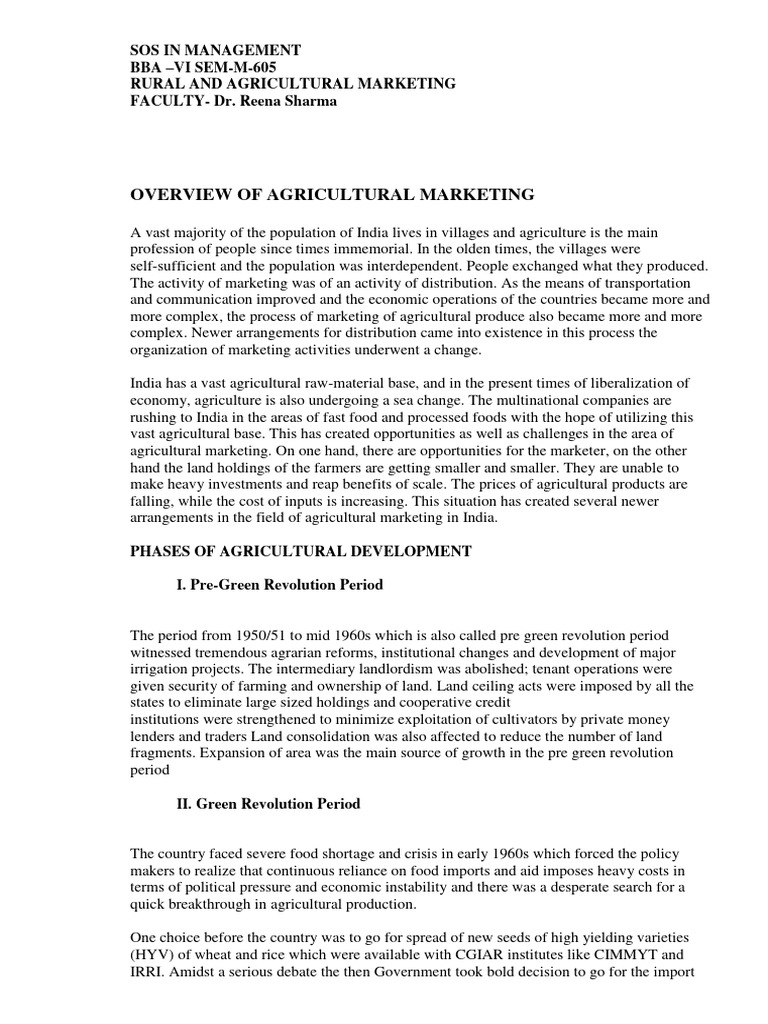 Overview of Agricultural Marketing | PDF | Agriculture | Green Revolution