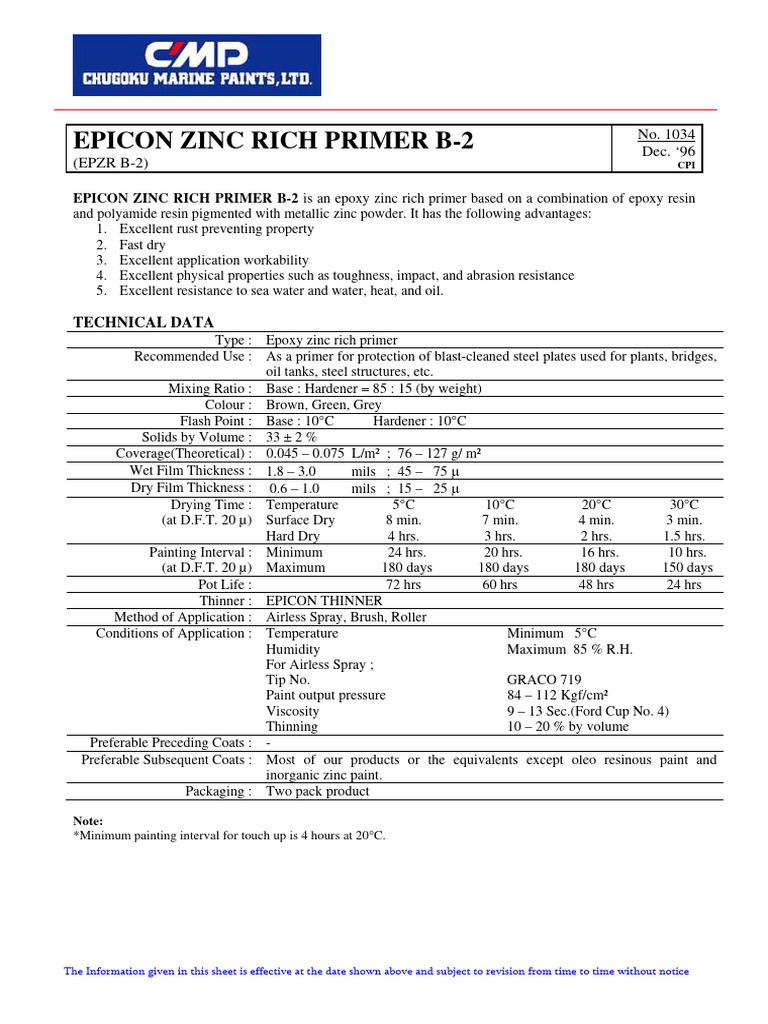 1034 Epicon Zinc Rich PR B-2 | PDF | Paint | Epoxy