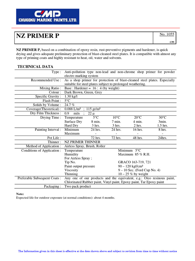 1055 NZ Primer P | PDF | Paint | Epoxy