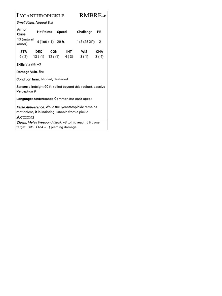 Lycanthro Pickle | PDF