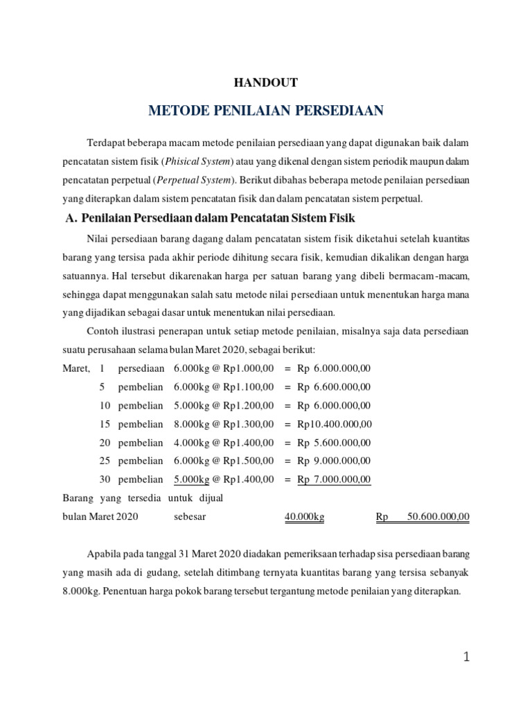 HANDOUT METODE PENILAIAN PERSEDIAAN | PDF