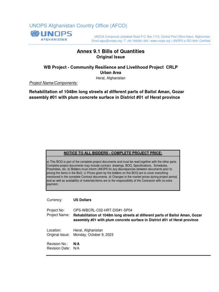 Lot-1 Minor Works RFQ Section V Annex 9.1 BOQ-HRT-D1-SP04-09 Oct 23 | PDF | Concrete | Road
