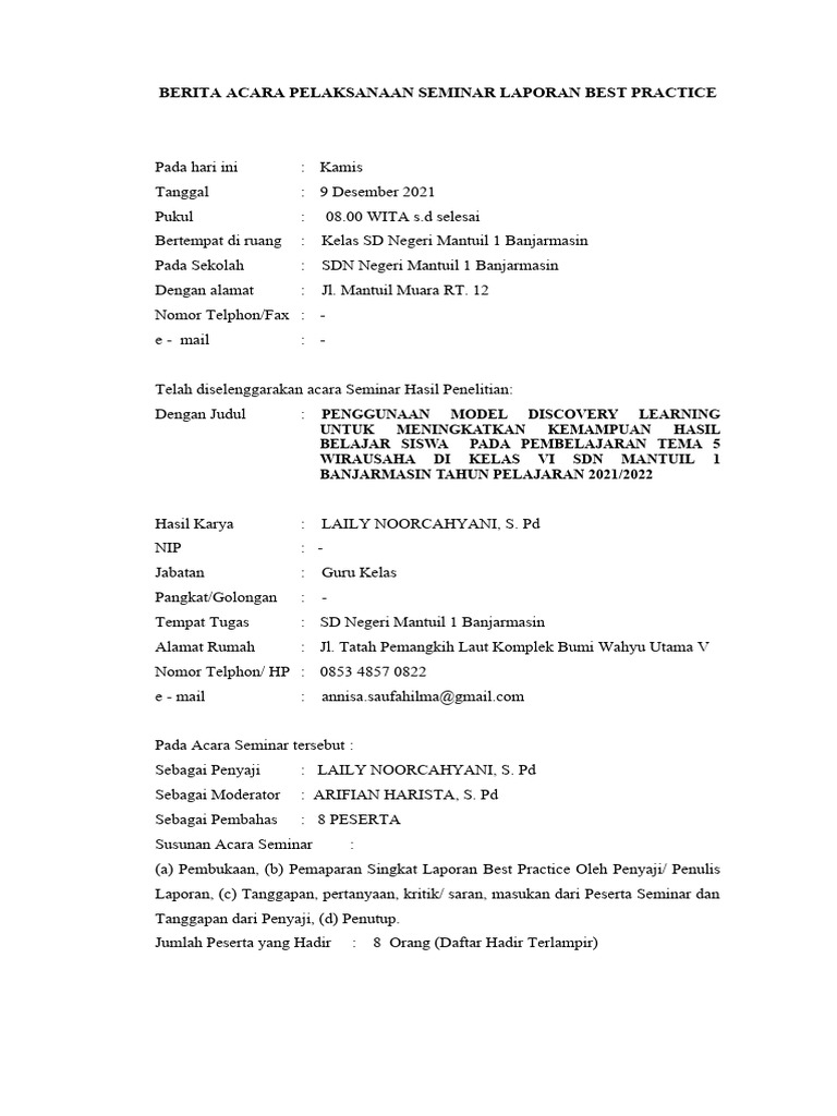 Berita Acara Seminar Laporan BP Laily | PDF
