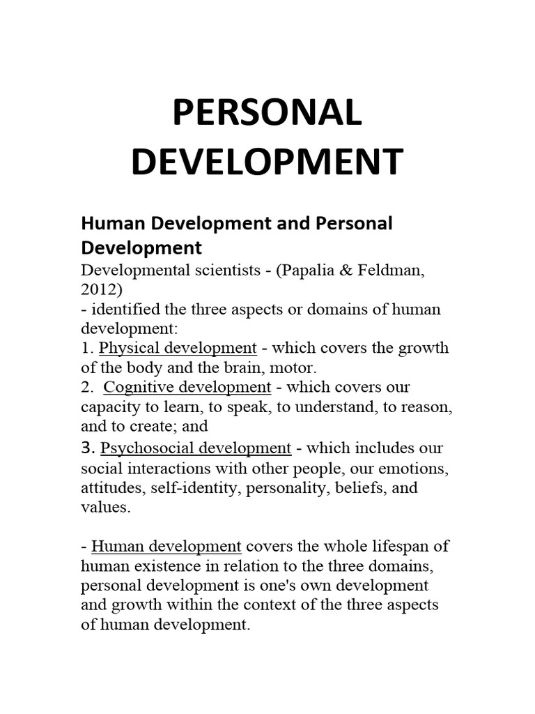 Human Development and Personal Development HAND OUT | PDF | Developmental Psychology | Self Concept