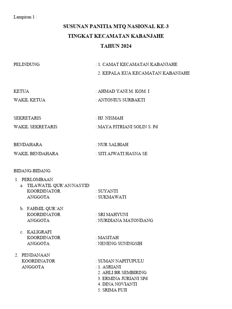 Panitia MTQ Kabanjahe 2024 | PDF | Perjalanan