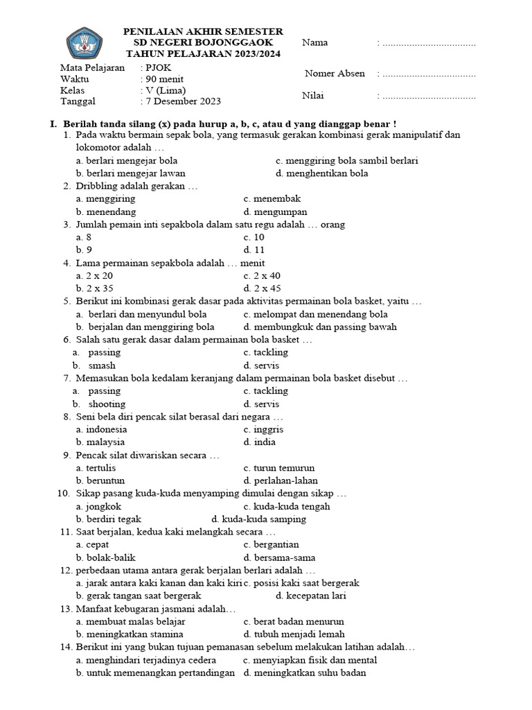 Soal Pas Pjok Kelas 5 | PDF