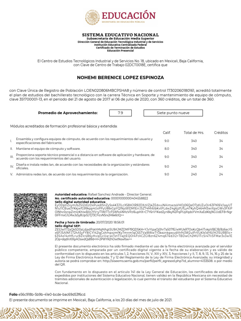 Certificado Oficial Cetis | PDF | Pensamiento | Conocimiento