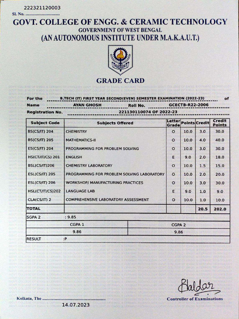 MAKAUT B.Tech Grade Card Overview | PDF | Student Assessment And ...