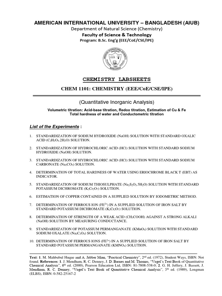 Chemistry Labsheets Latest Pdf Titration Chemistry