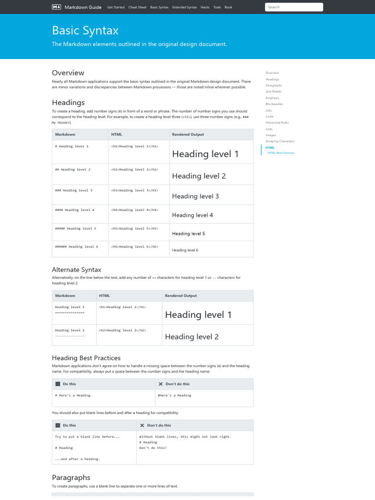 Markdown Guide | PDF | Bracket | Html Element