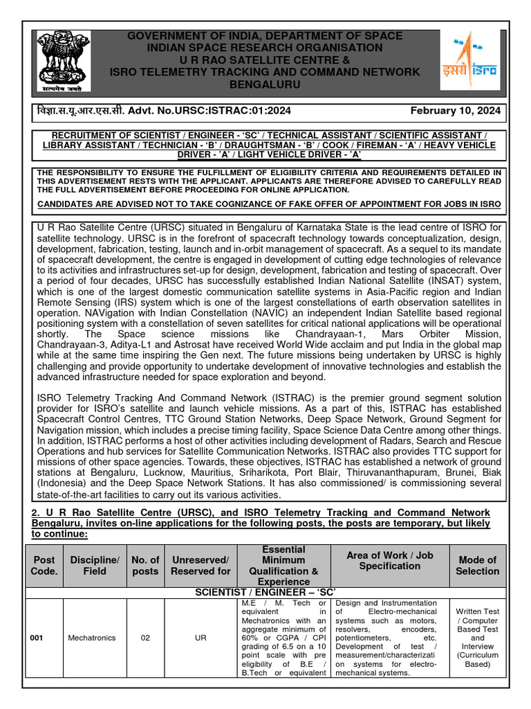 Ursc Is Trac Advt 2024 English | PDF