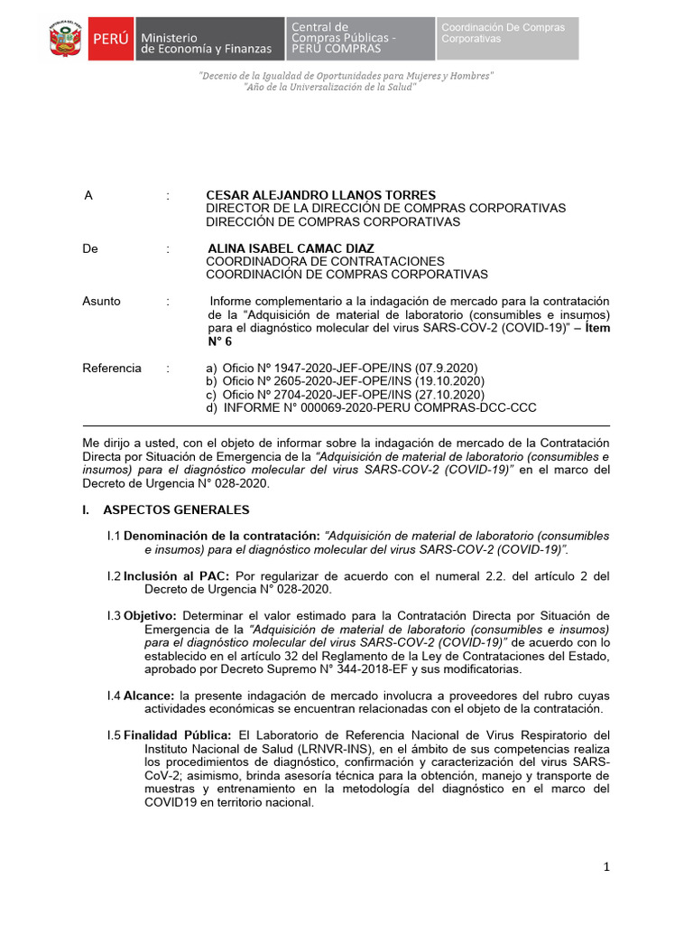 INFORME COMPLEMENTARIO ITEM 61 | PDF | Laboratorios | Estado de emergencia