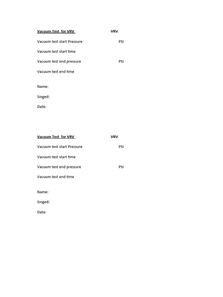 Vacuum Test Form | PDF
