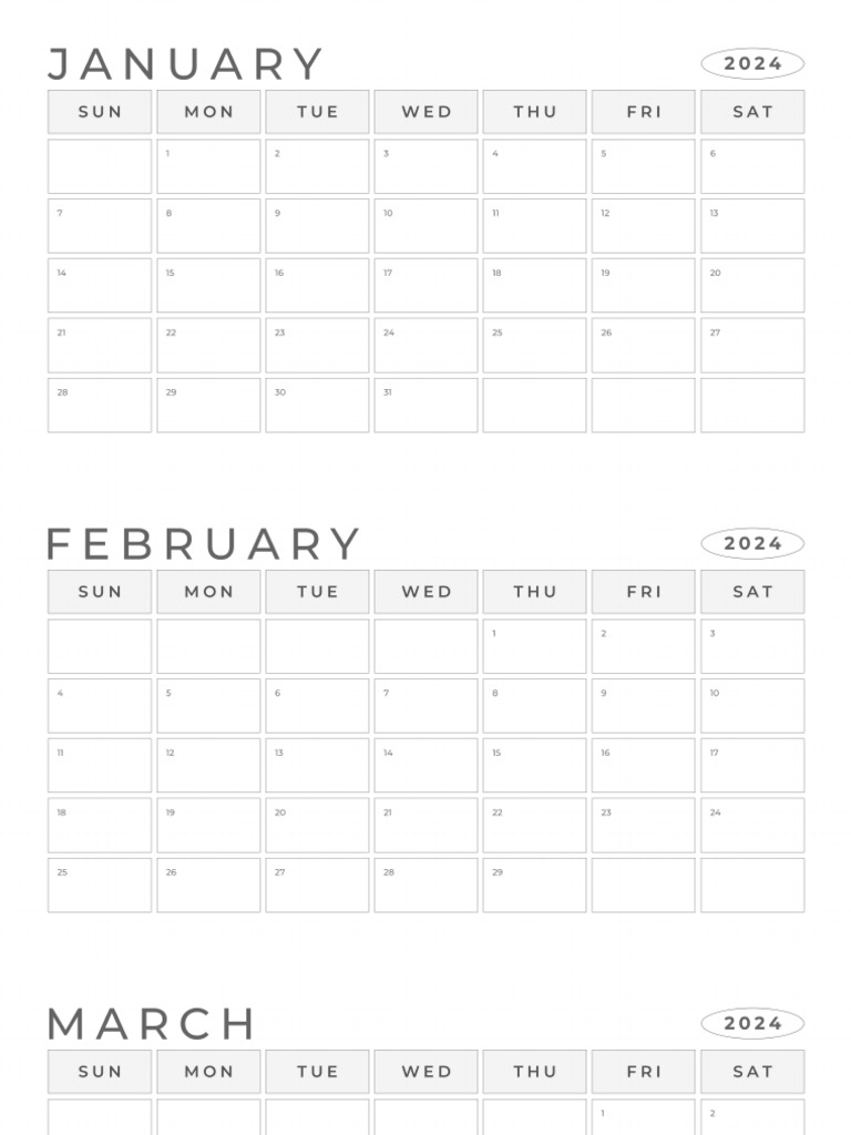 White Grey Minimalist Simple 2024 Monthly Calendar | PDF