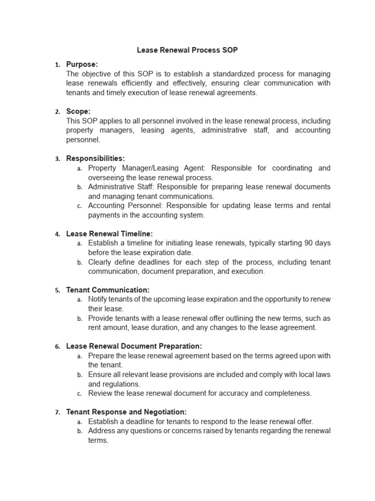 Lease Renewal Process SOP | PDF | Lease | Leasehold Estate