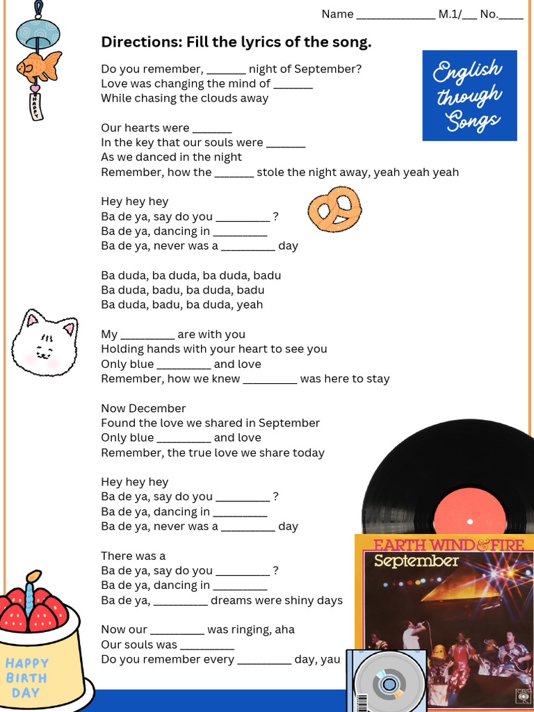English Through Songs: Directions: Fill The Lyrics of The Song | PDF